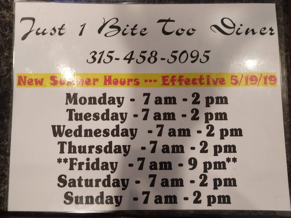 Menu at Just One Bite fast food, North Syracuse, Lemoyne Ave