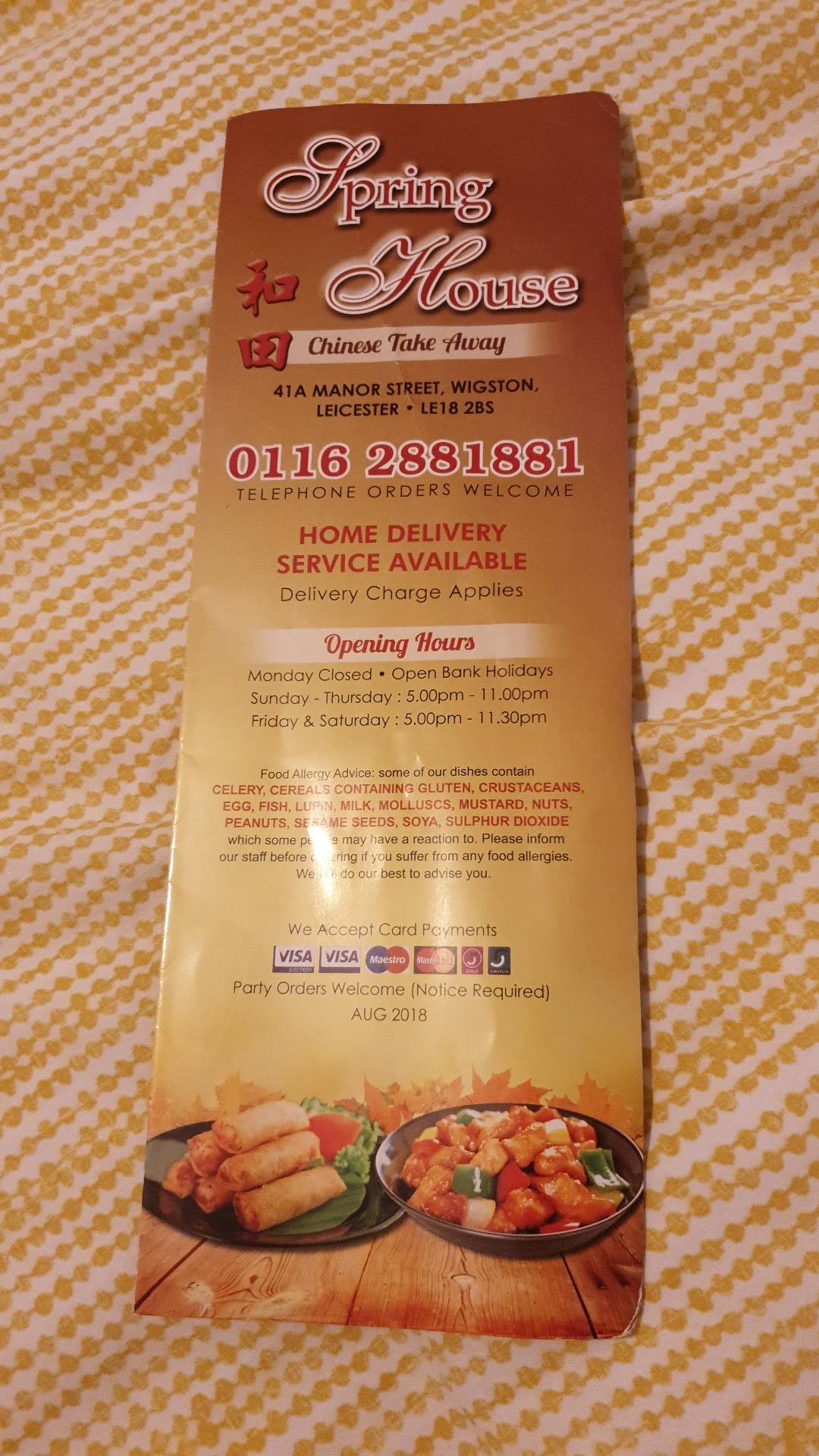 Menu at Spring House Chinese Takeaway fast food, Wigston