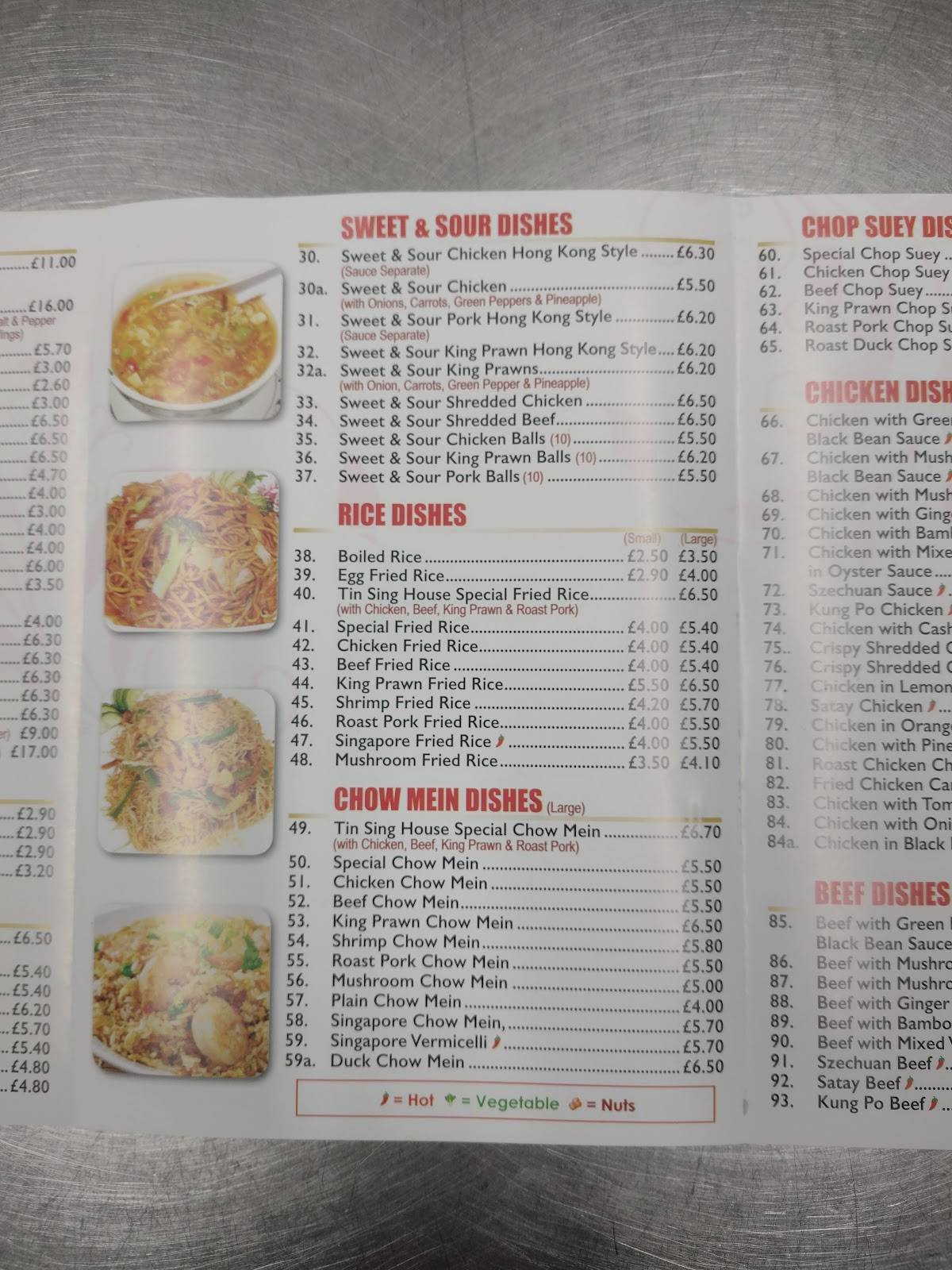 Menu at Tin Sing fast food, Grantham