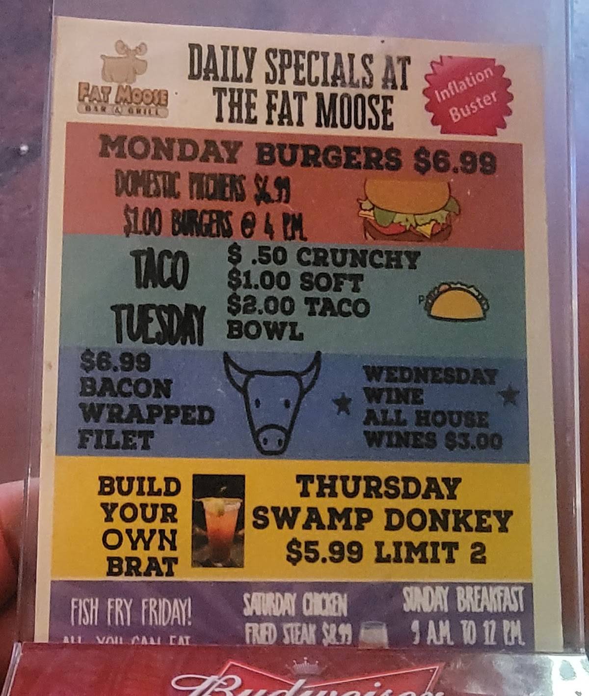 Menu at Fat Moose Bar & Grill, Woodland