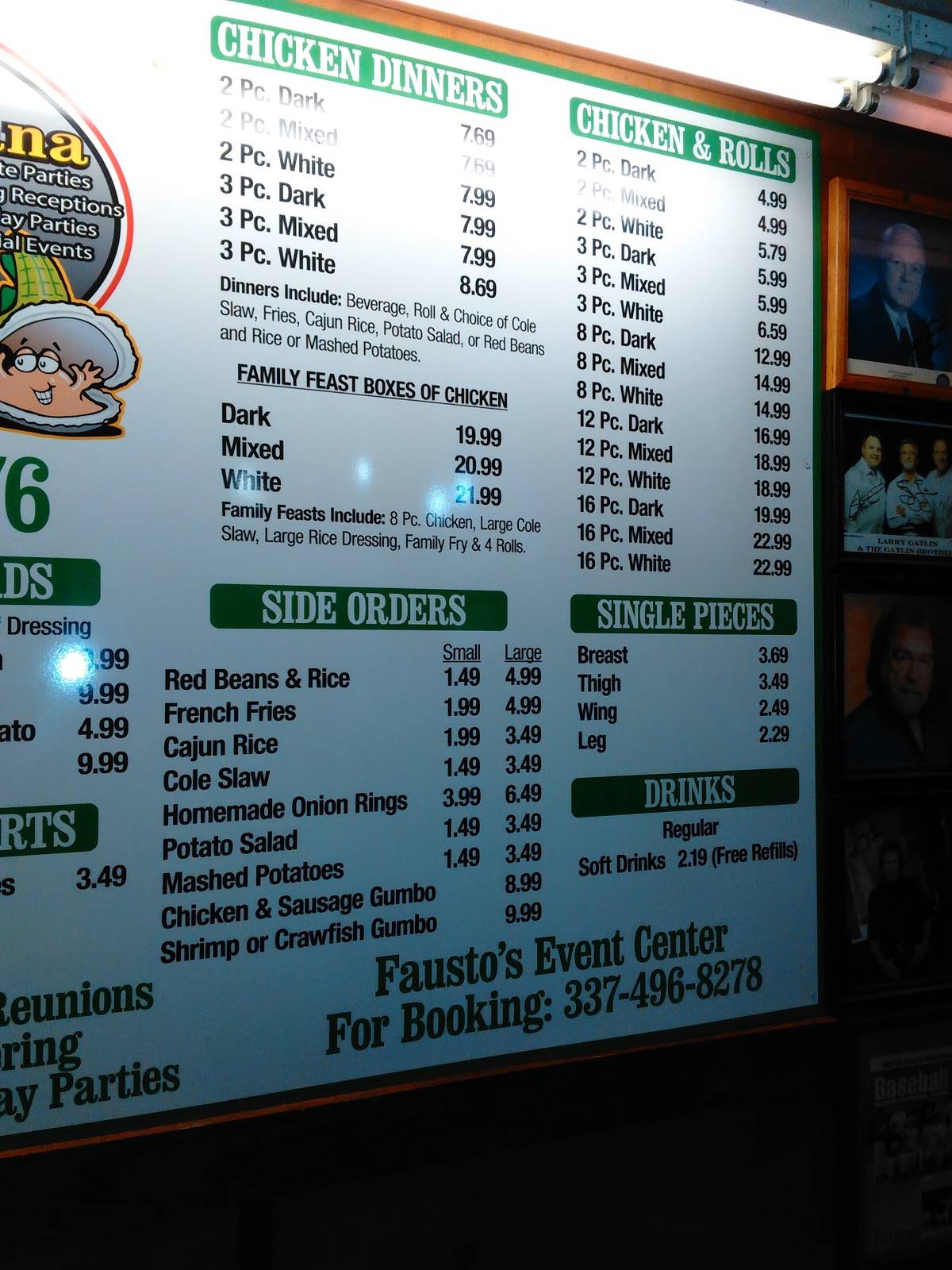 Menu at Fausto's Family Restaurant, Kinder, US-165