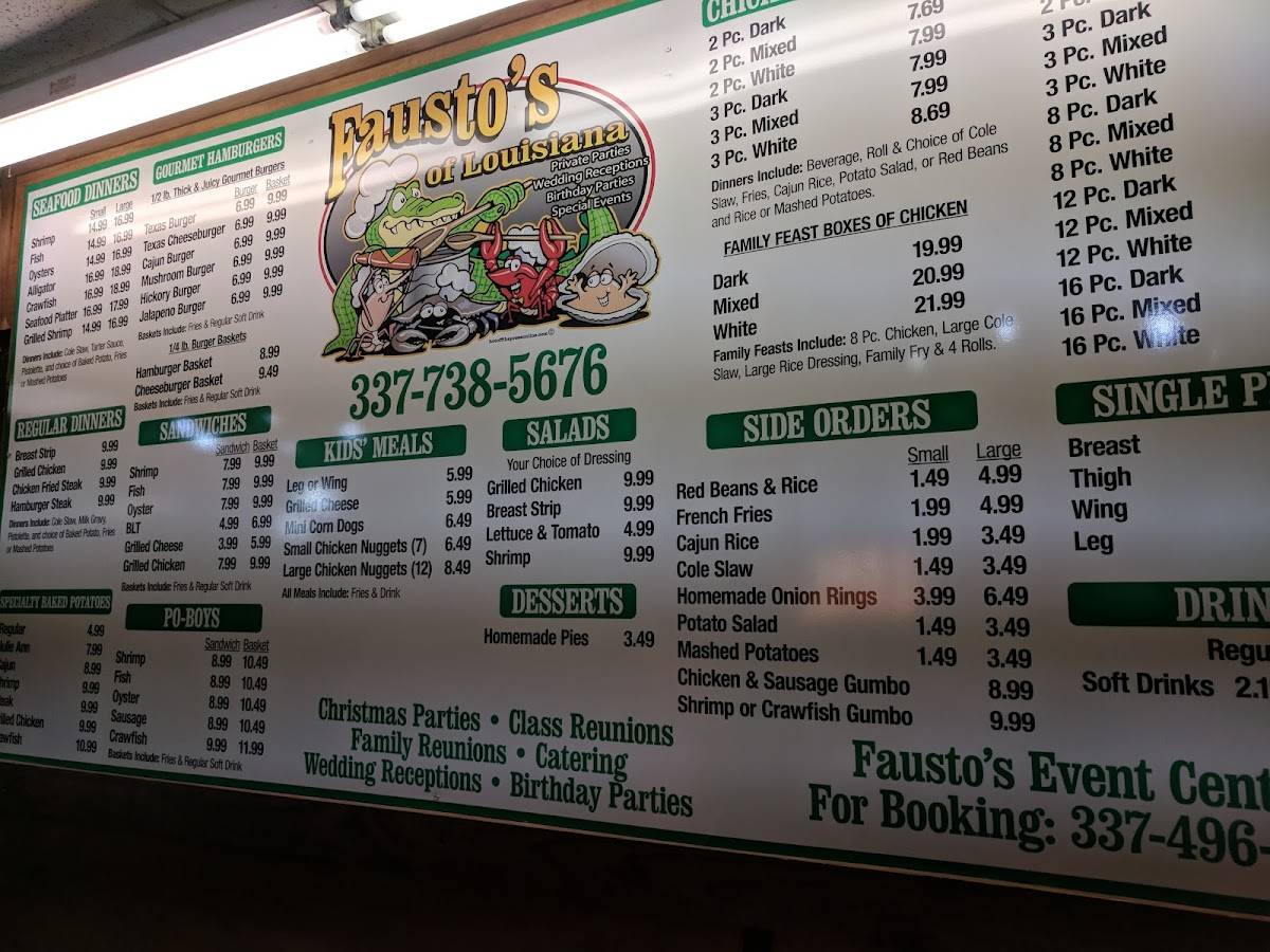 Menu at Fausto's Family Restaurant, Kinder, US-165
