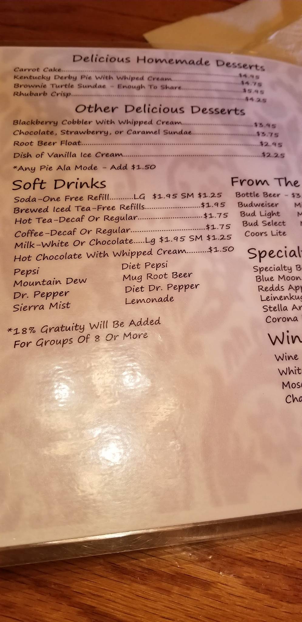 Menu at Fin Inn restaurant, Grafton