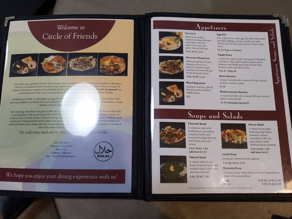 Menu at Circle of Friends Restaurant, Findlay, 125 W Sandusky St