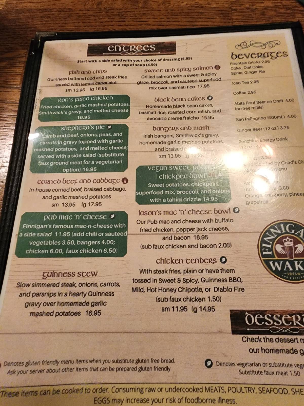 Menu at Finnigan's Wake pub & bar, Winston-Salem