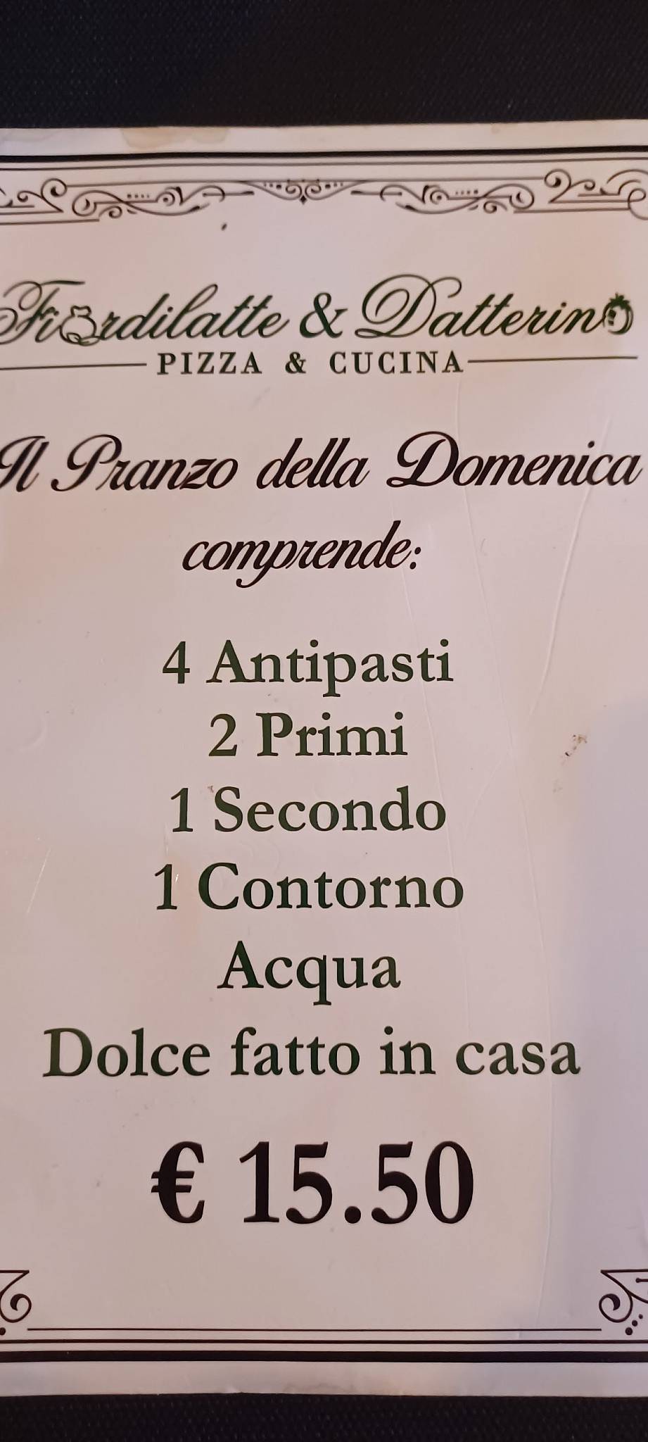 Menu da Fiordilatte & Datterino ristorante, Mostacciano, Via Leonardo Umile