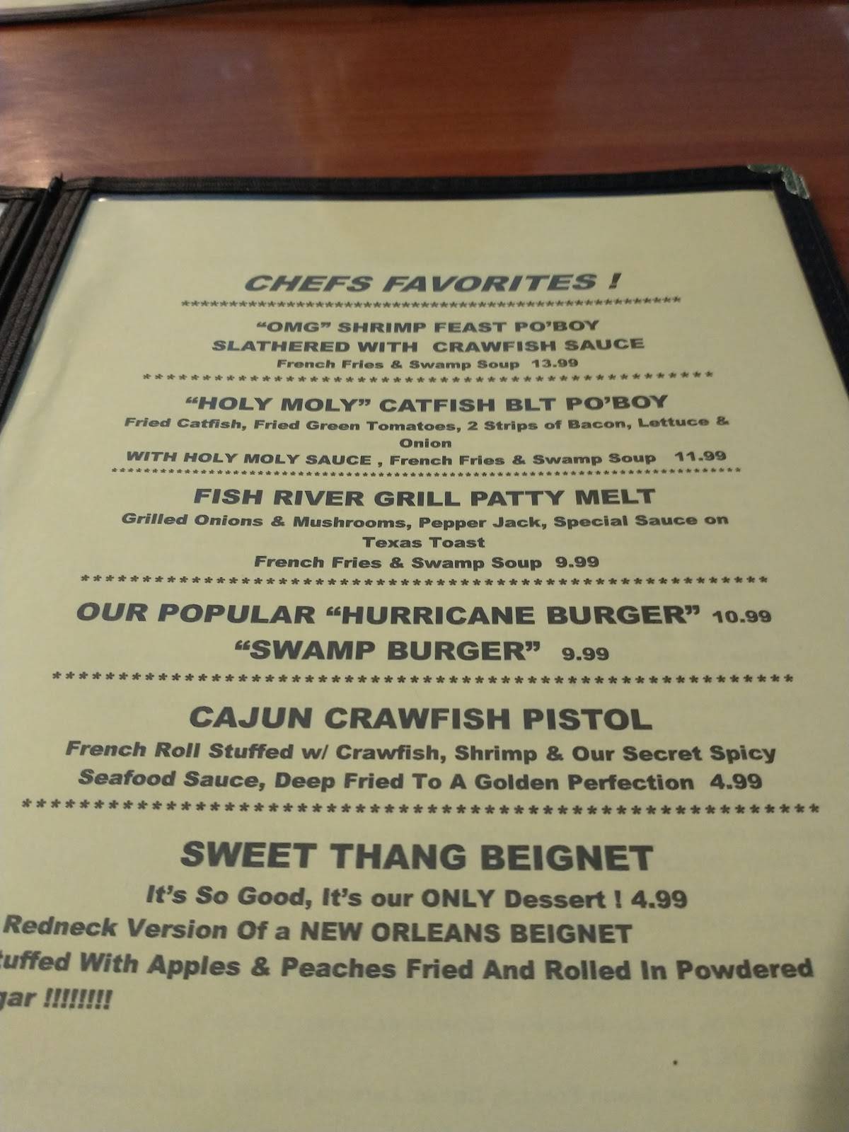Menu at Fish River Grill restaurant, Foley