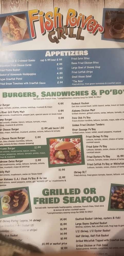 Menu at Fish River Grill restaurant, Foley