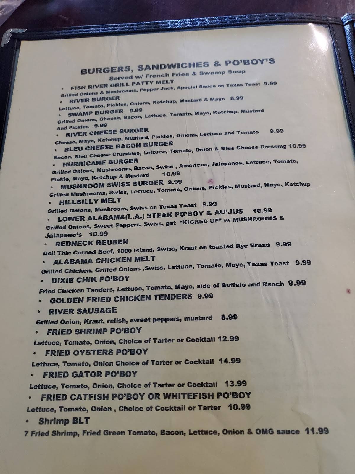 Menu at Fish River Grill restaurant, Foley