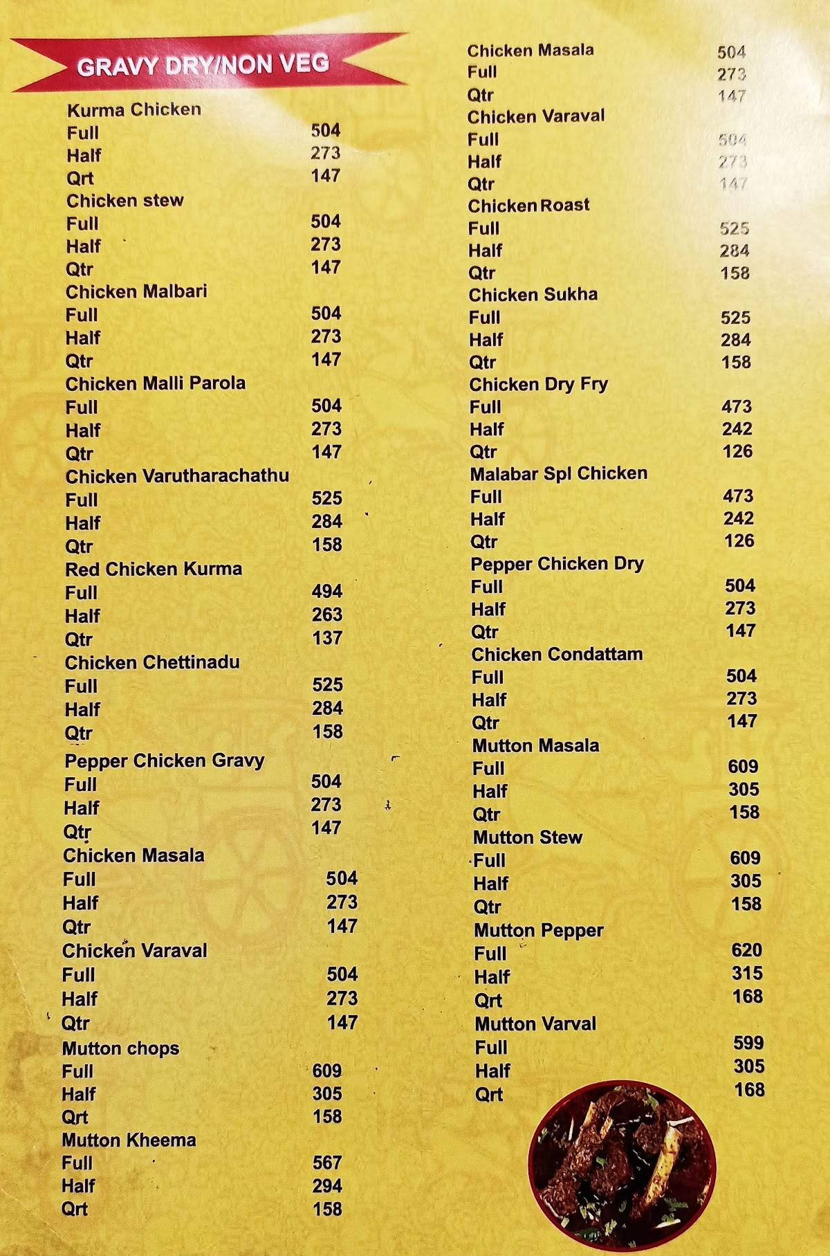 Menu at Flavours of Malabar Kerala Restaurant Uptown Mall, Bengaluru