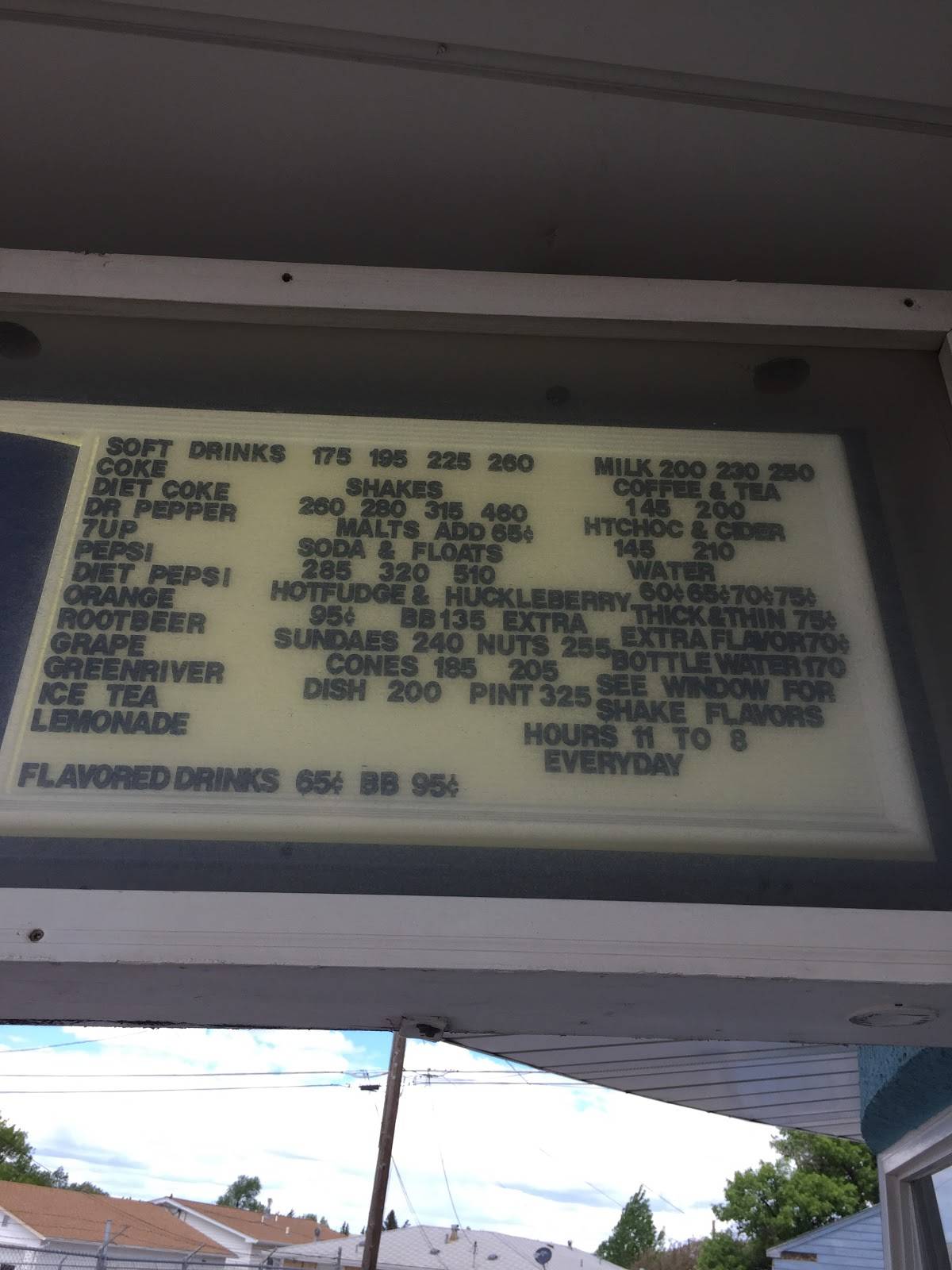 Menu at Ford's Drive-In restaurant, Great Falls