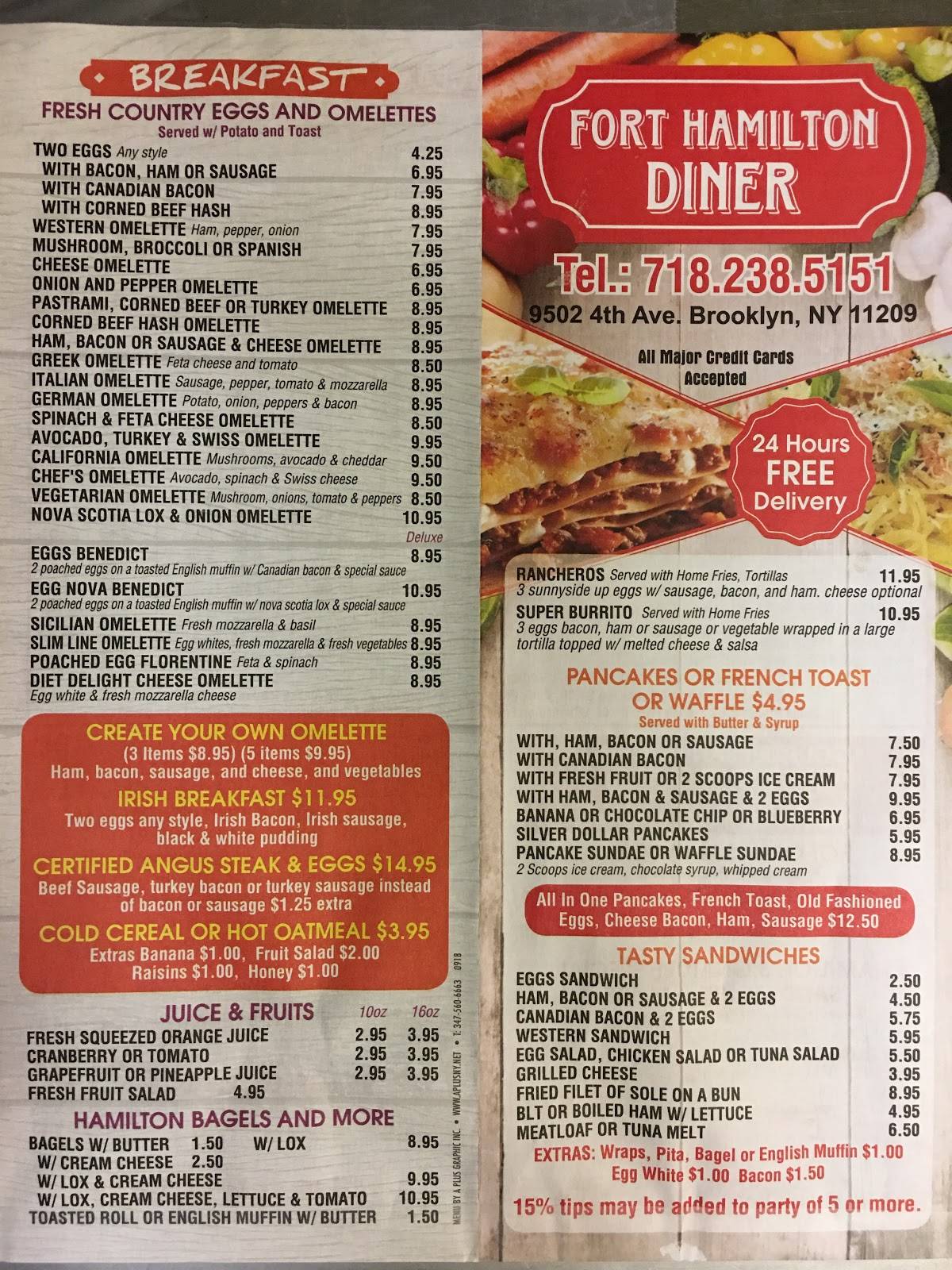 Menu at Fort Hamilton Diner restaurant, New York City