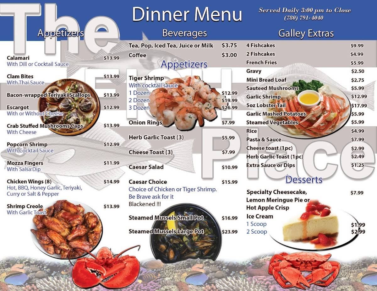 Menu at The Fish Place restaurant, Fort McMurray