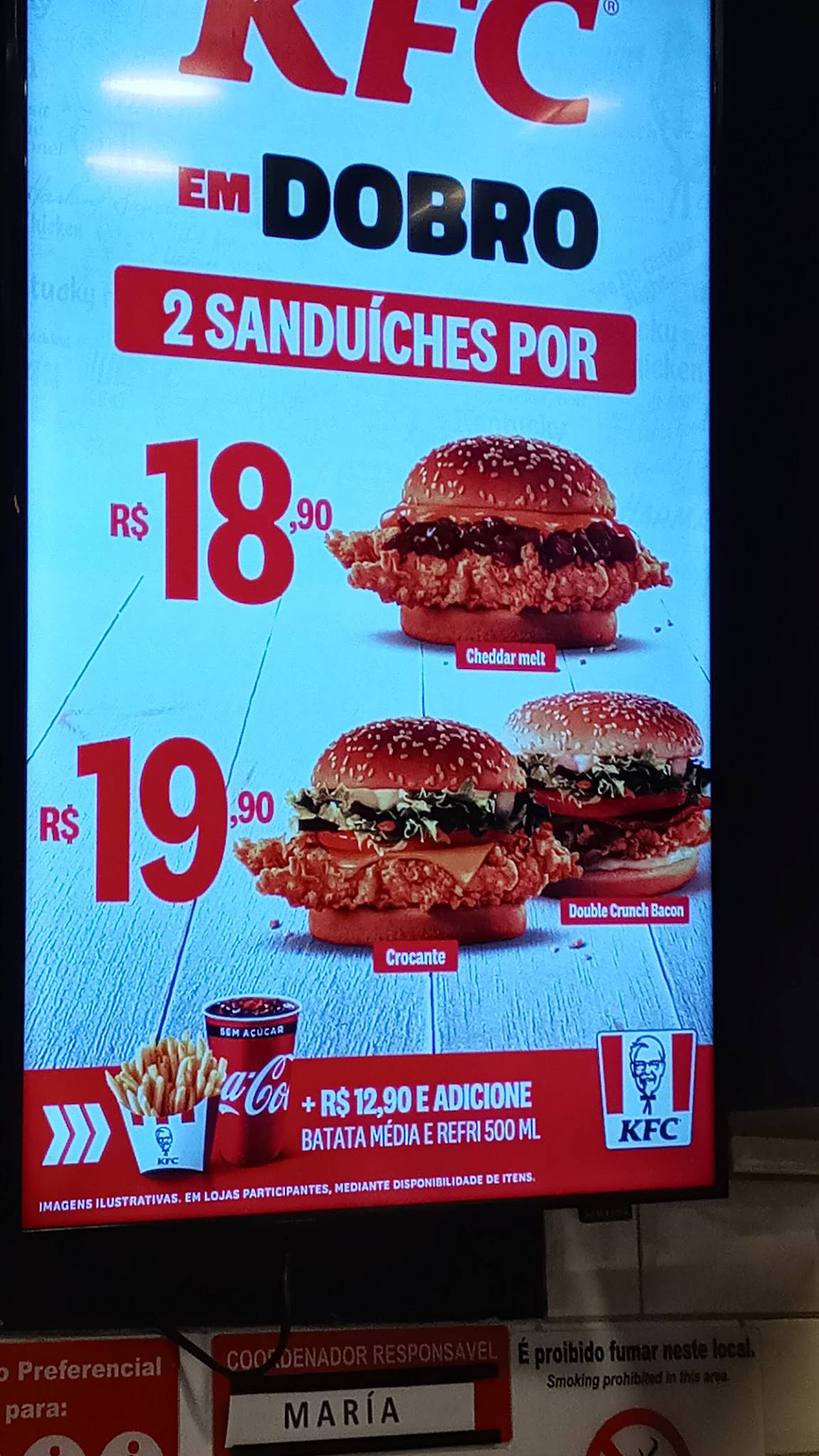 Menu at KFC restaurant, Fortaleza, Av. Washington Soares