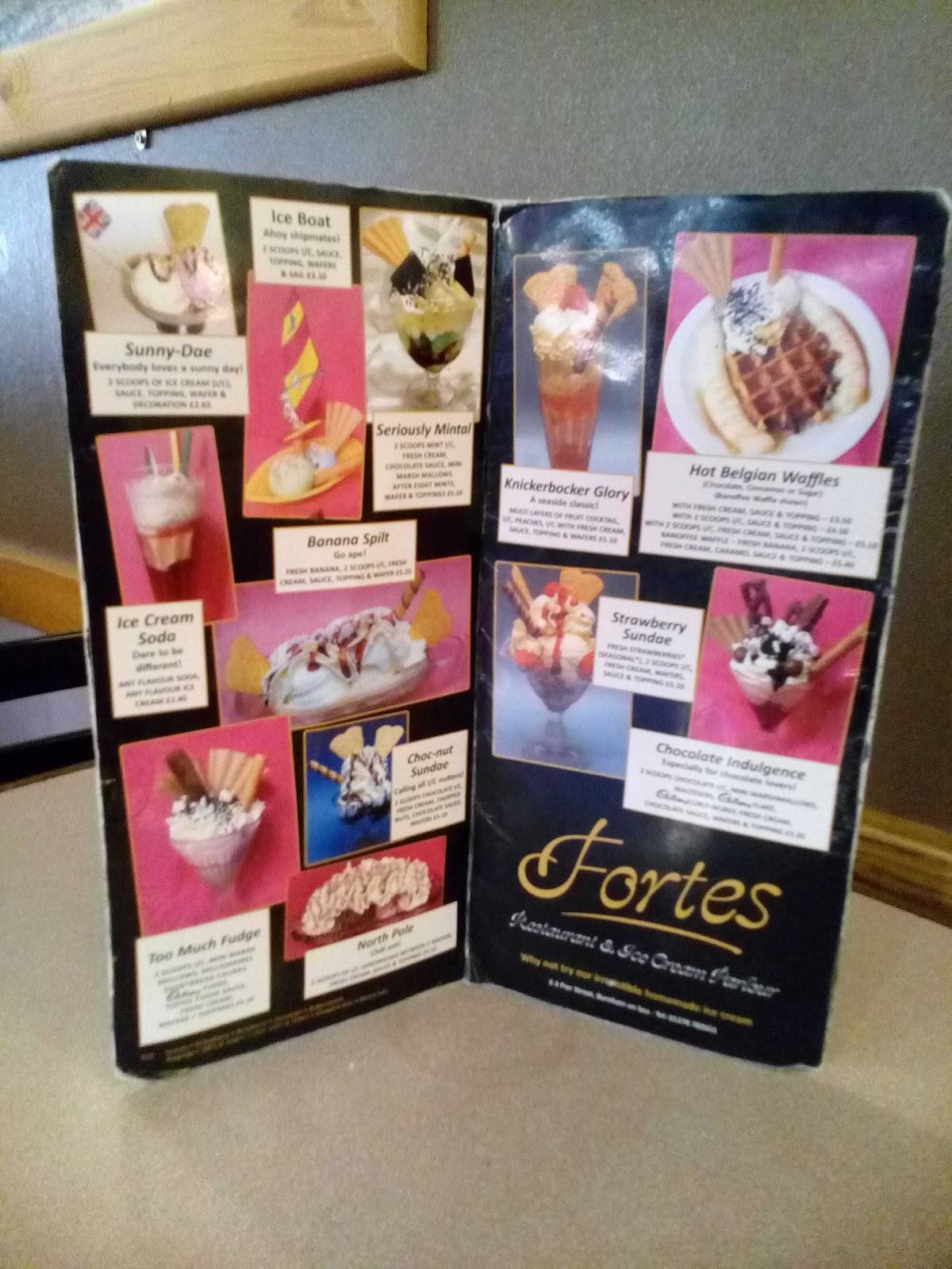Menu at Fortes Cafe & Ice Cream Parlour, Burnham-on-Sea