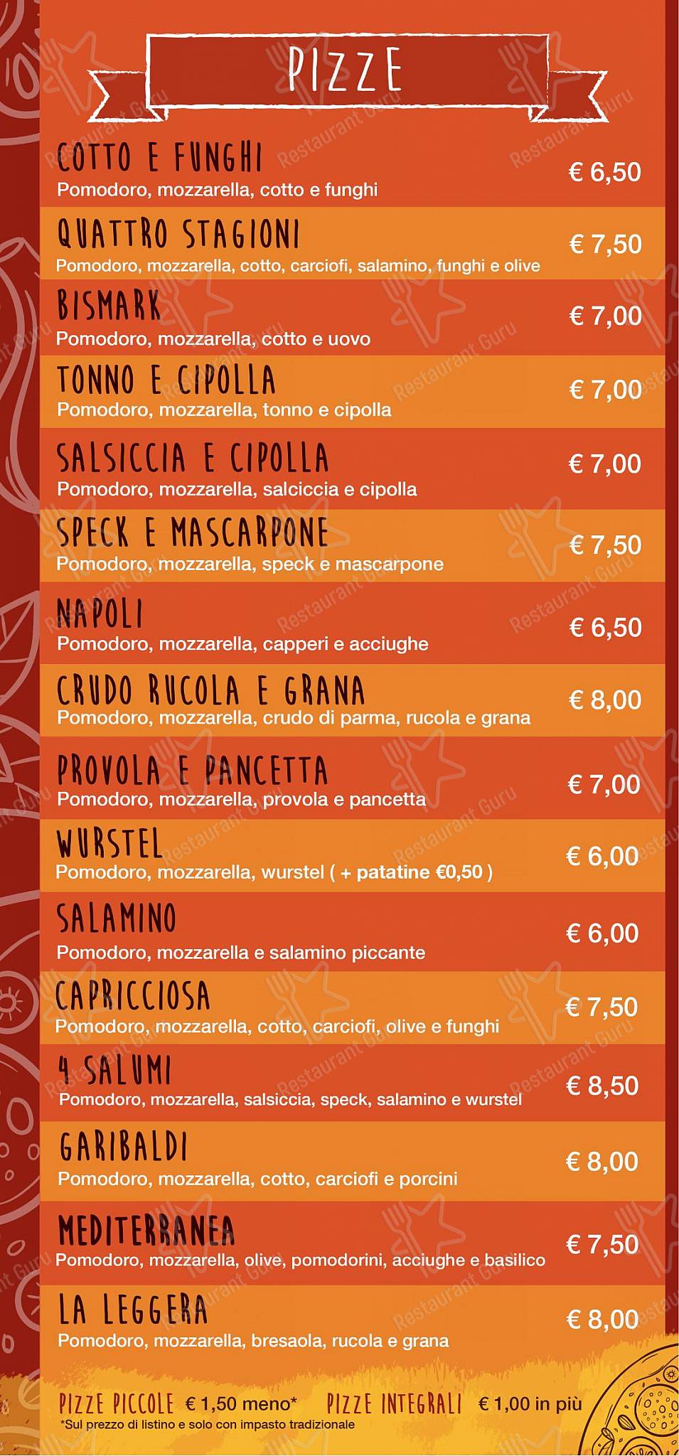 Carta del restaurante Forti Pizza e Torta, Livorno