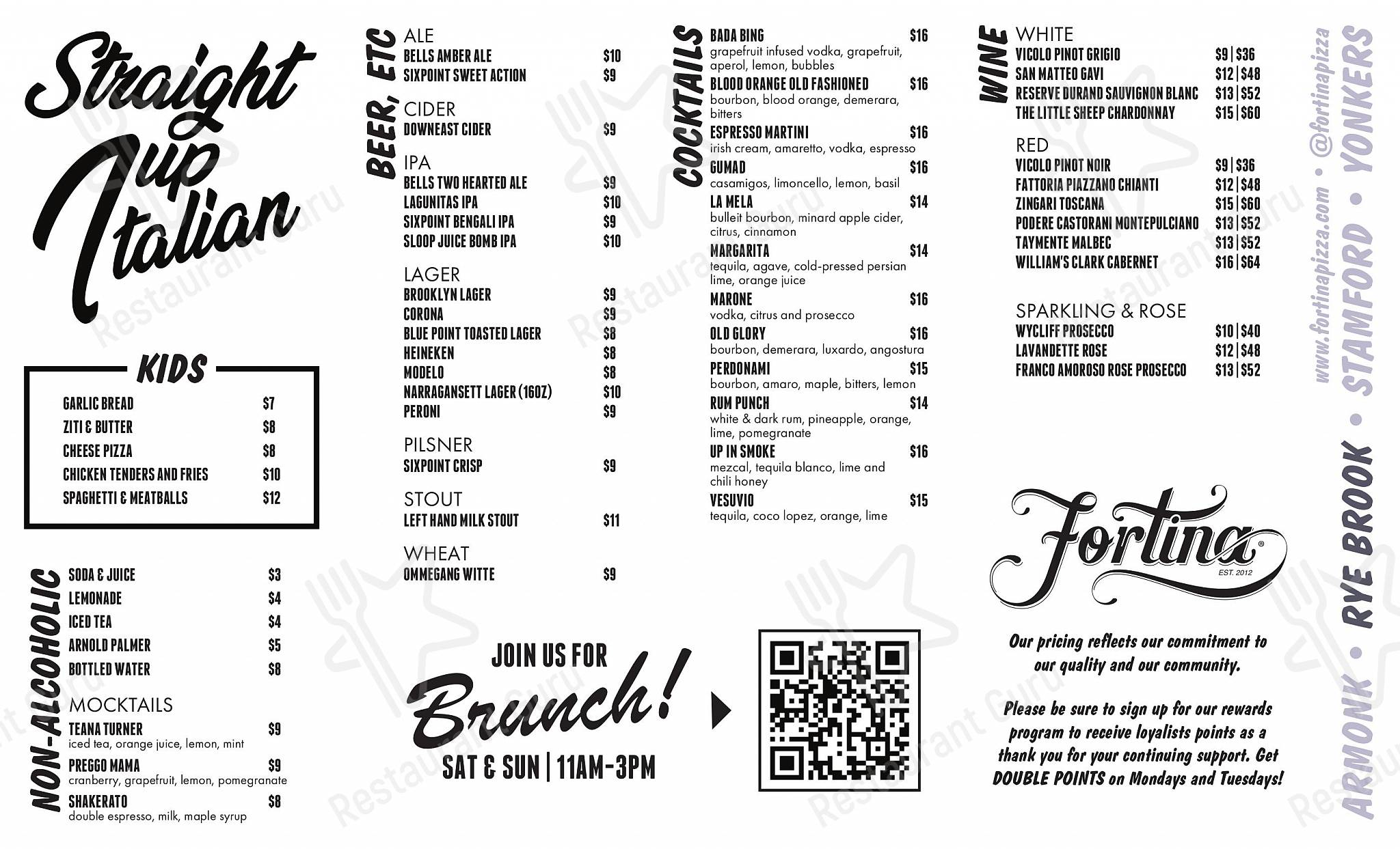 Menu at Fortina pizzeria, Rye Brook, 136 S Ridge St