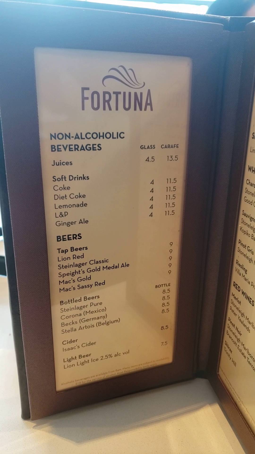 Menu at Fortuna Buffet Restaurant, Auckland