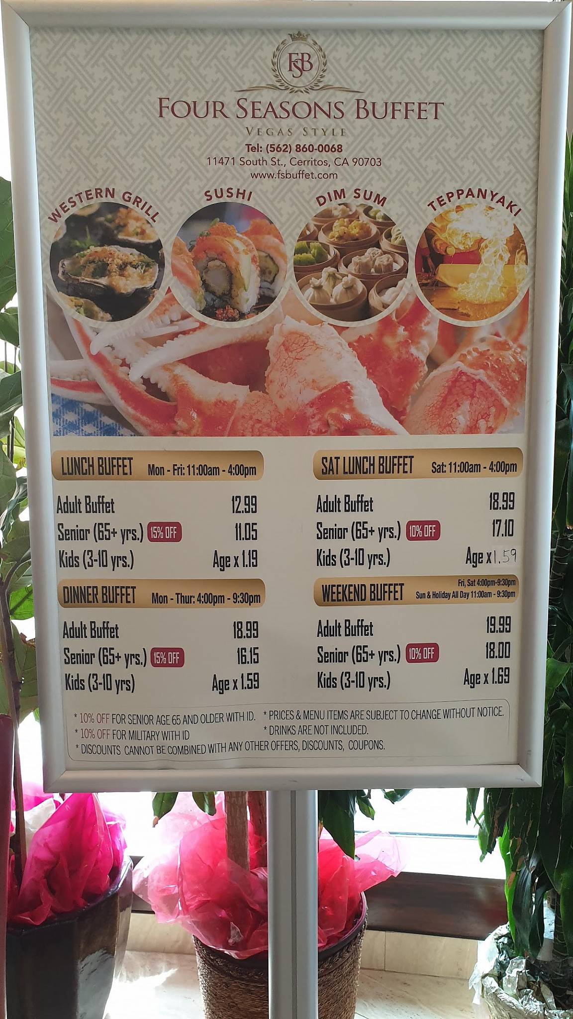 Menu at Four Seasons Buffet restaurant, Cerritos