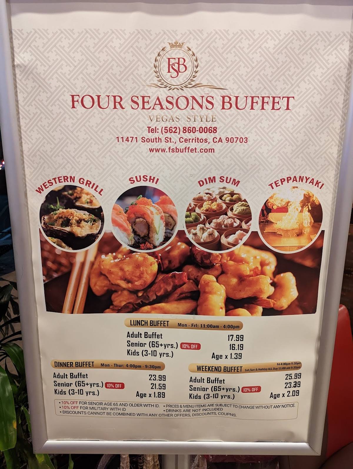 Menu at Four Seasons Buffet restaurant, Cerritos