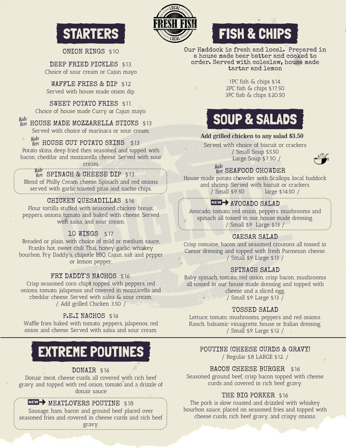 Menu at Fry Daddy’s - Fry & Grill restaurant, Middle Sackville