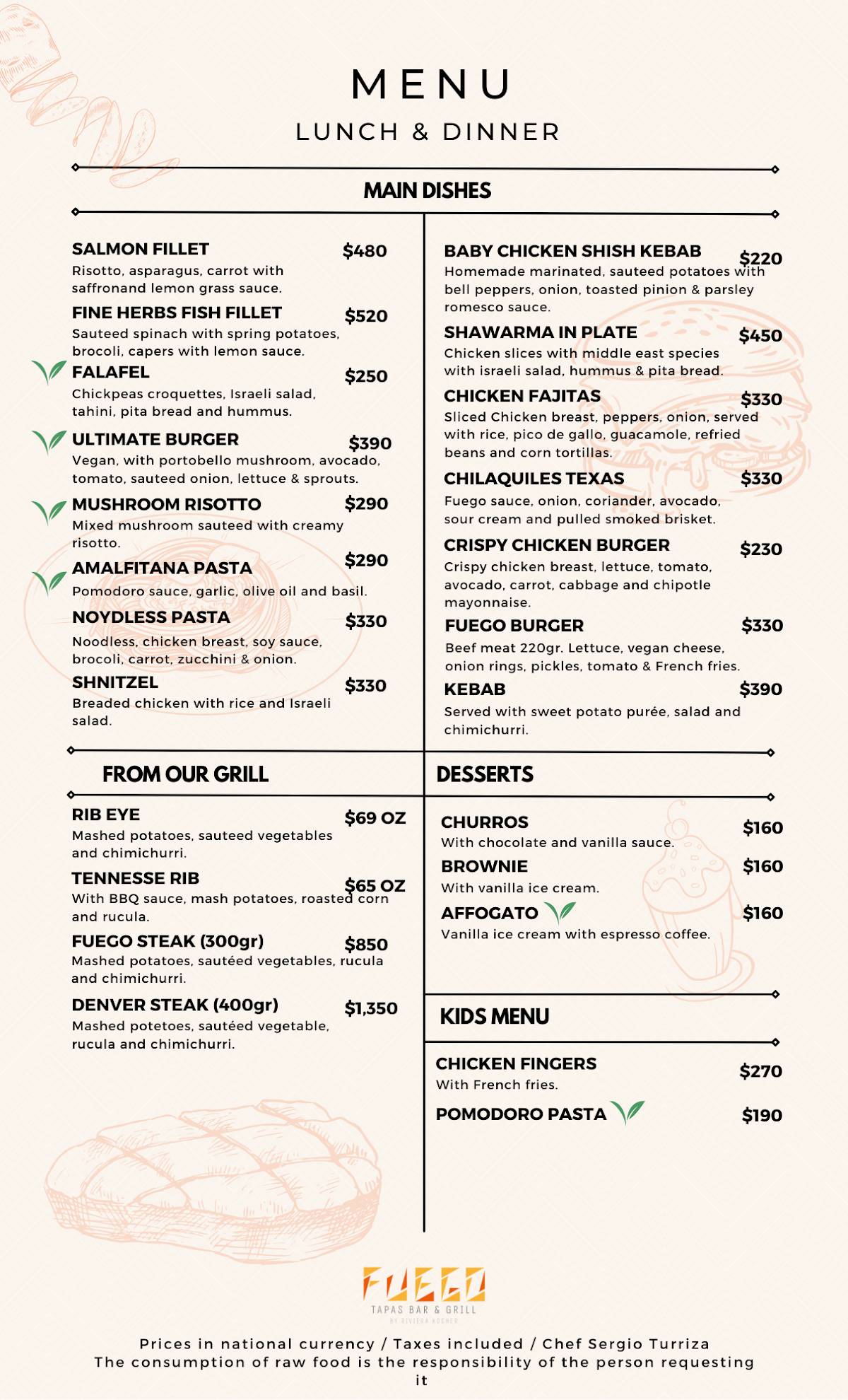 Menu at Fuego Restaurant Cozumel, San Miguel de Cozumel