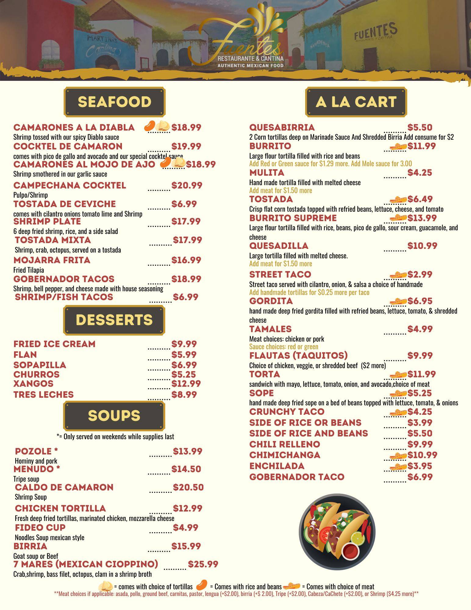 Menu at Fuentes Restaurant & Cantina, Minden