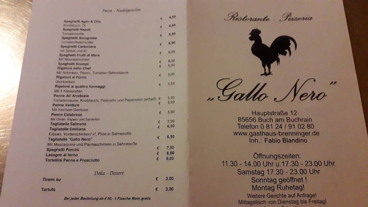 Speisekarte von Gallo Nero restaurant, Buch am Buchrain