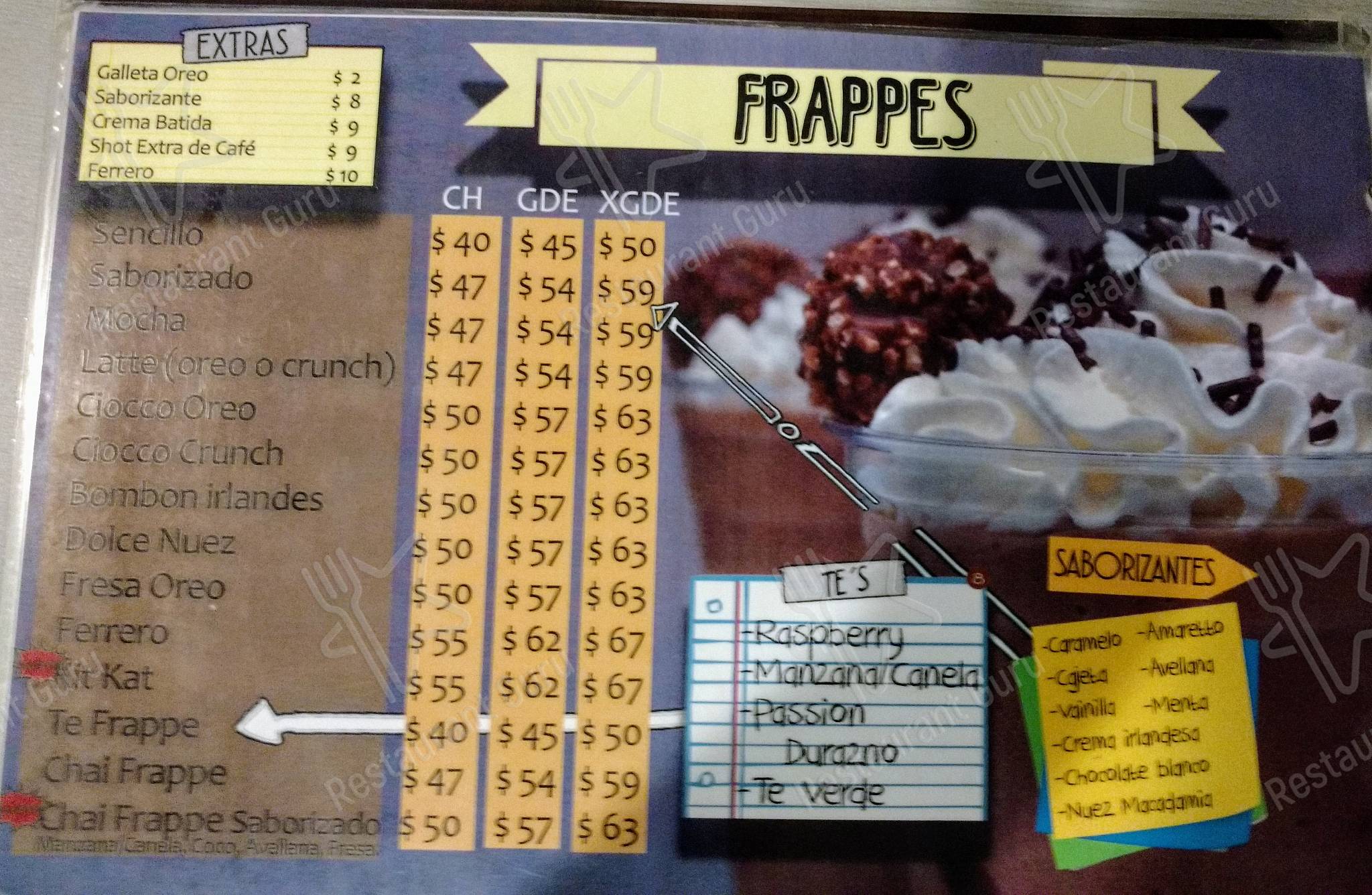 Carta del café Gelato House, Reynosa