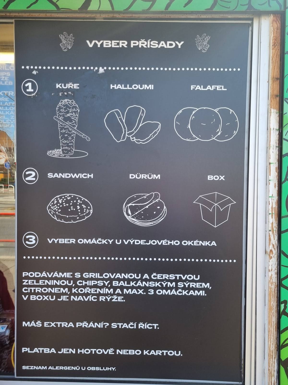 Menu at Gemüse Corner Kebab restaurant, Prague, Podolské nábř.