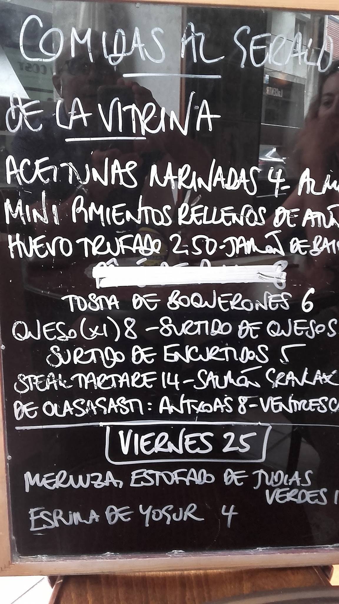 Menu at Geralds Bar, San Sebastián