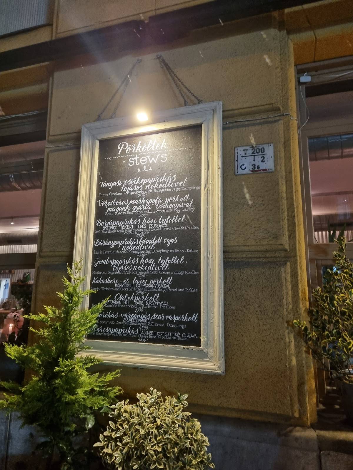 Menu at Gettó Gulyás restaurant, Budapest