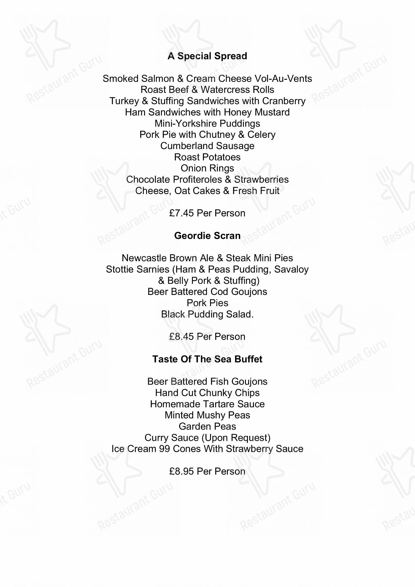 Menu at The Gibraltar Rock restaurant, North Shields