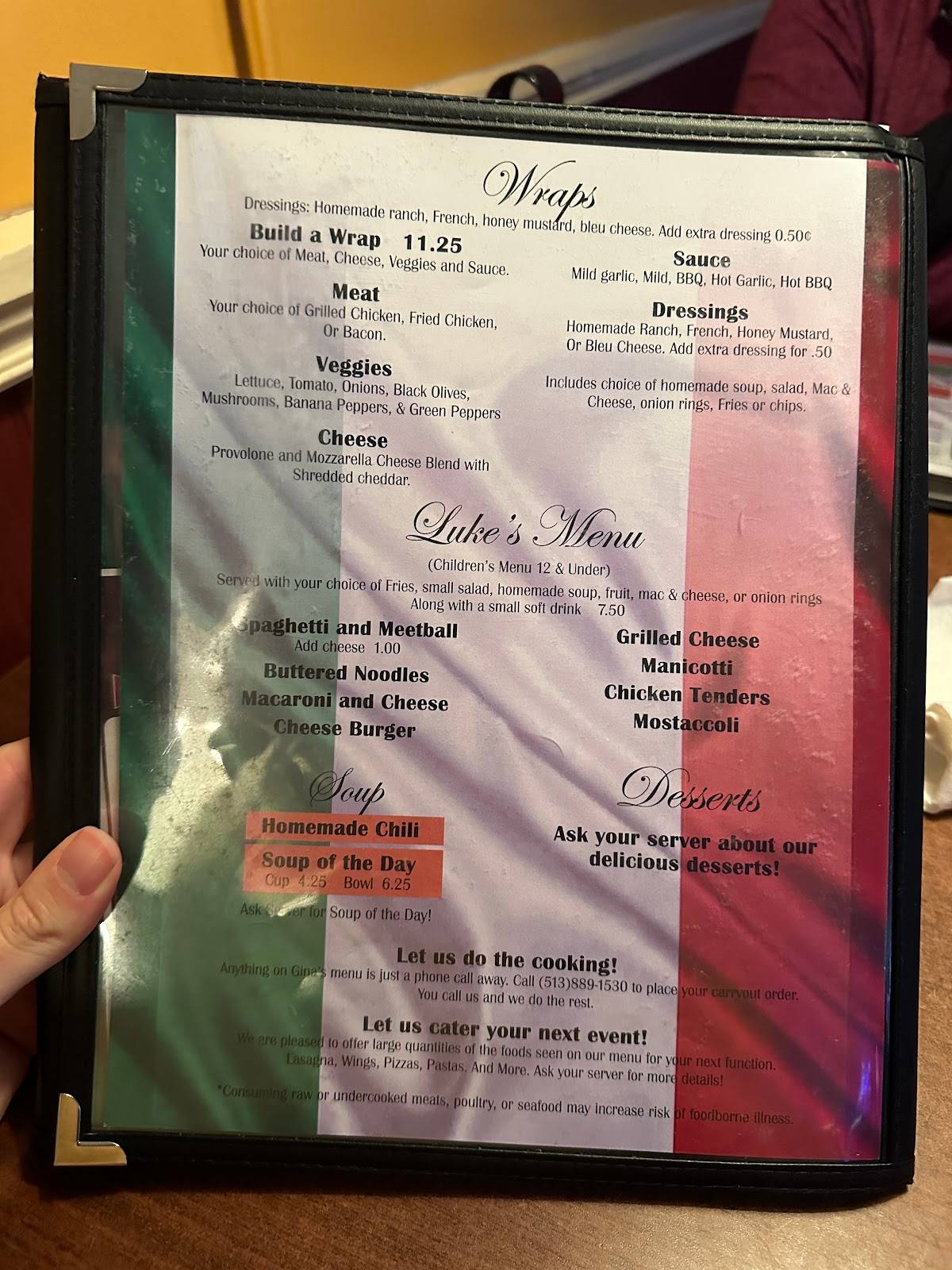 Menu at Gina's Italian Kitchen & Tavern restaurant, Hamilton