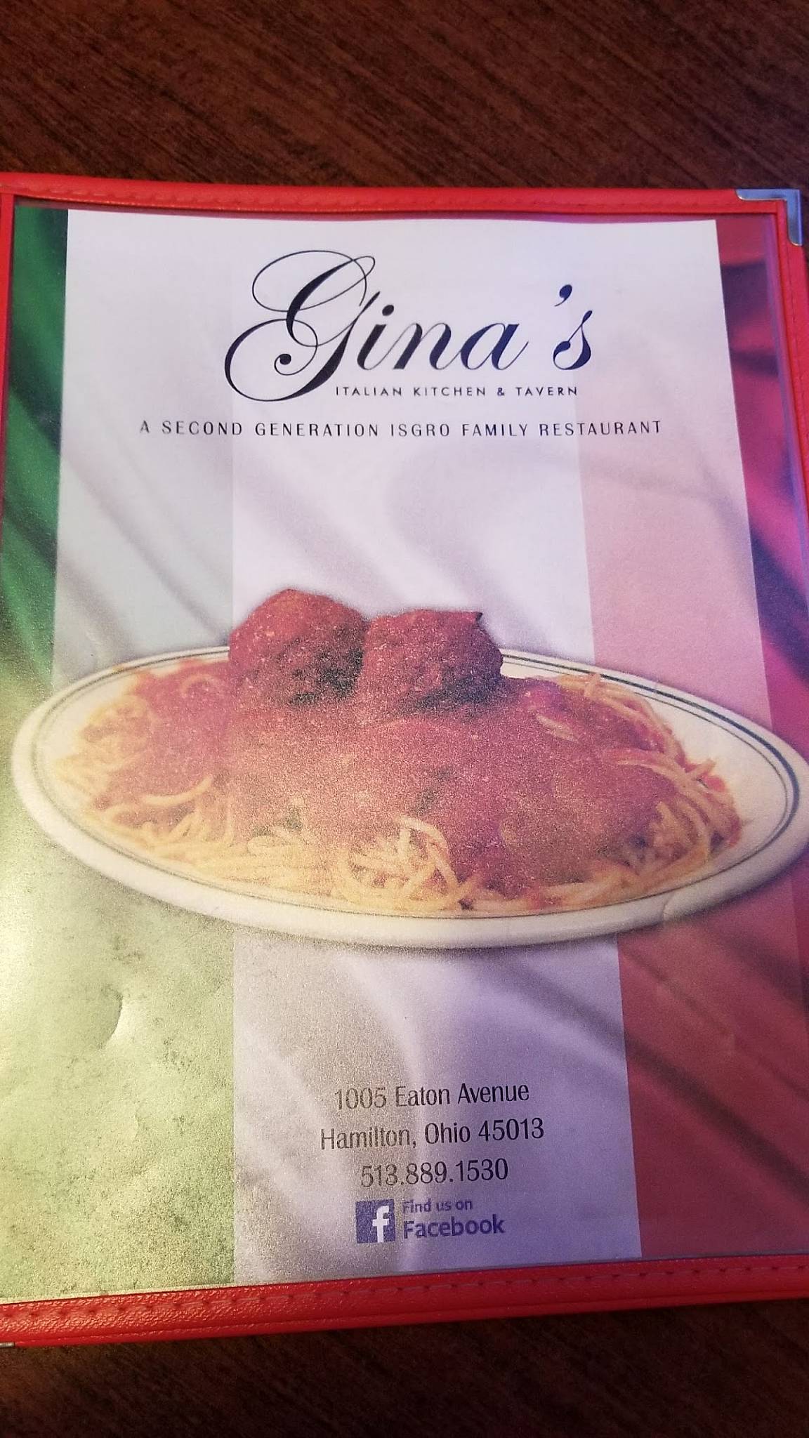 Menu at Gina's Italian Kitchen & Tavern restaurant, Hamilton