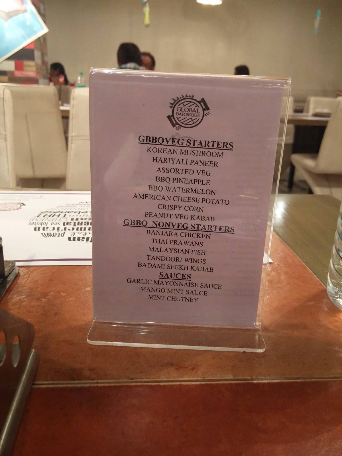 Menu at Global Barbeque, Coimbatore, Avinashi Road