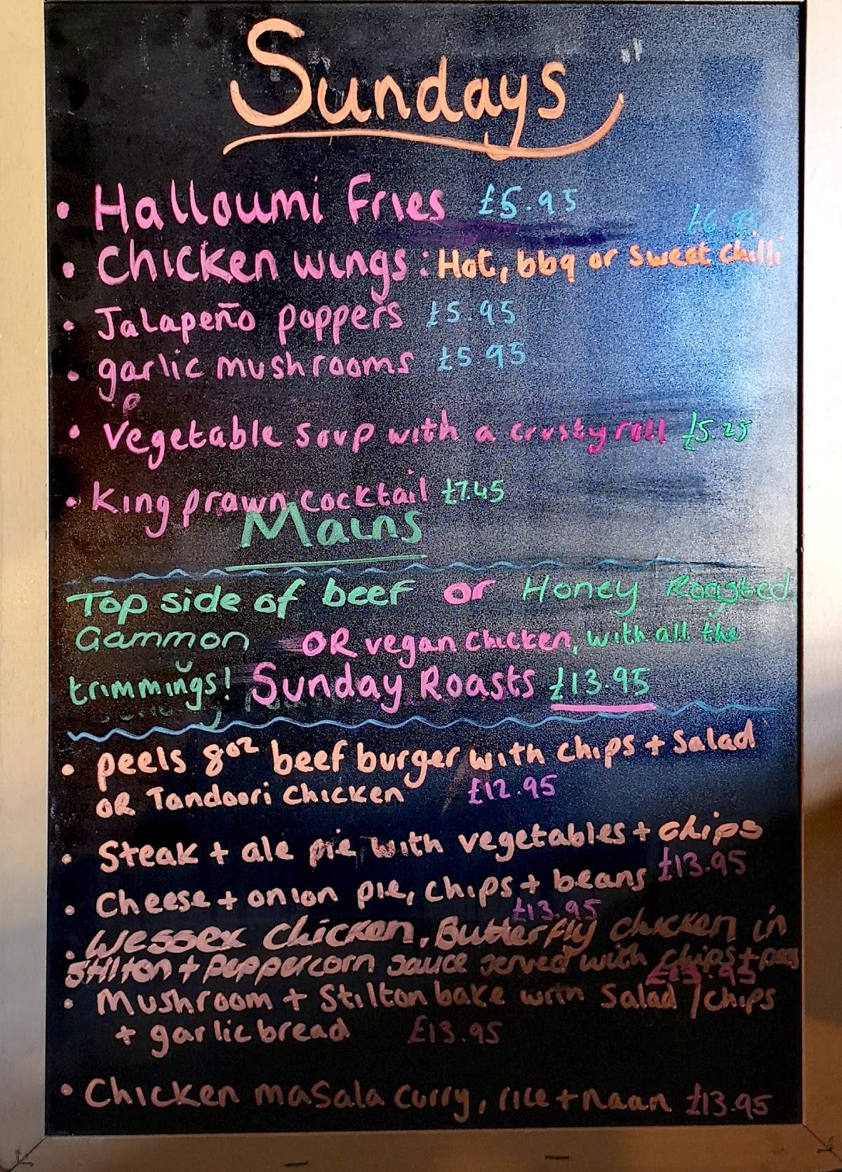 Menu at Peels Arms Hotel pub & bar, Glossop