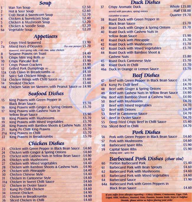 Menu at Go Sing (Chinese Takeaway) fast food, Epsom, 86 Chessington Rd