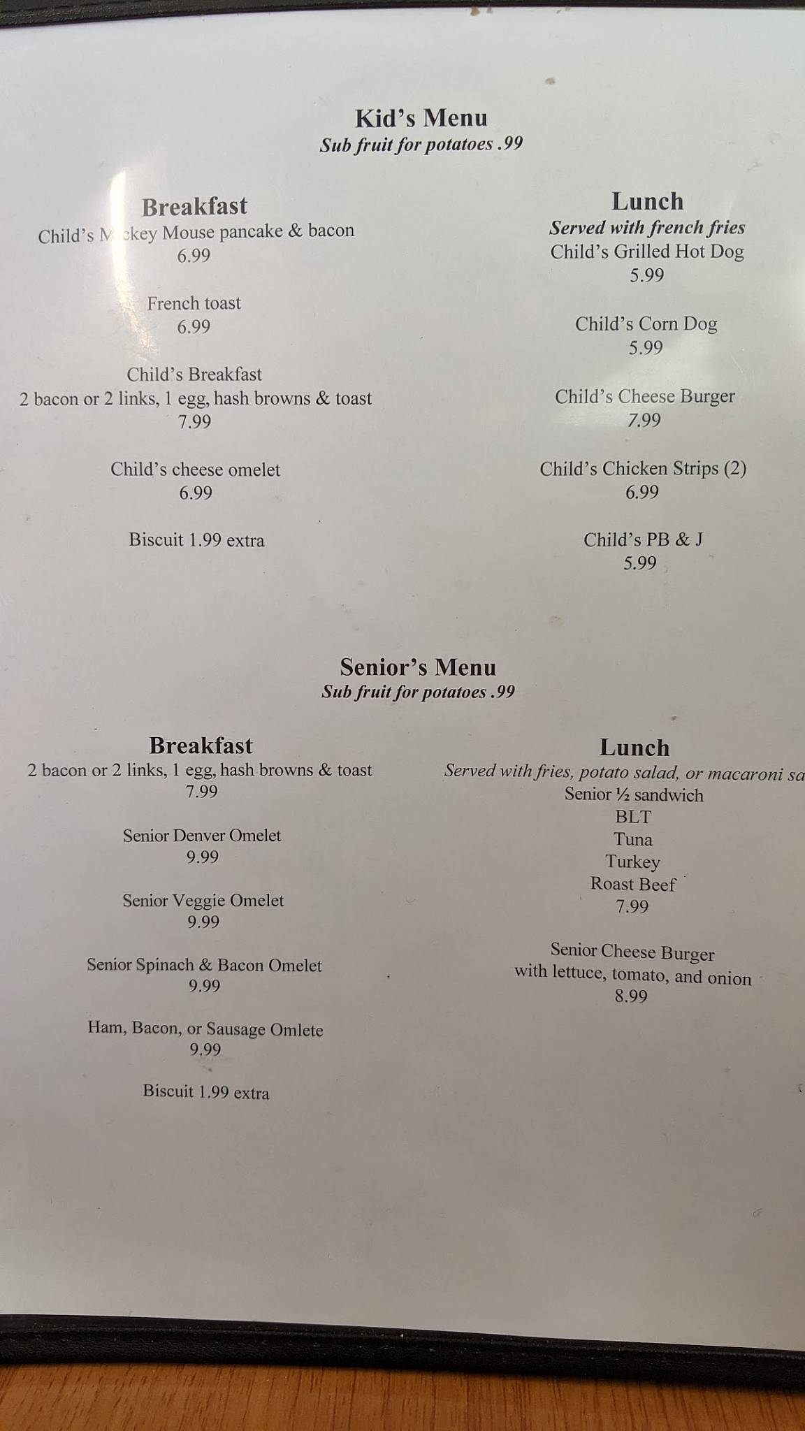 Menu at Gold Miner Cafe, Folsom