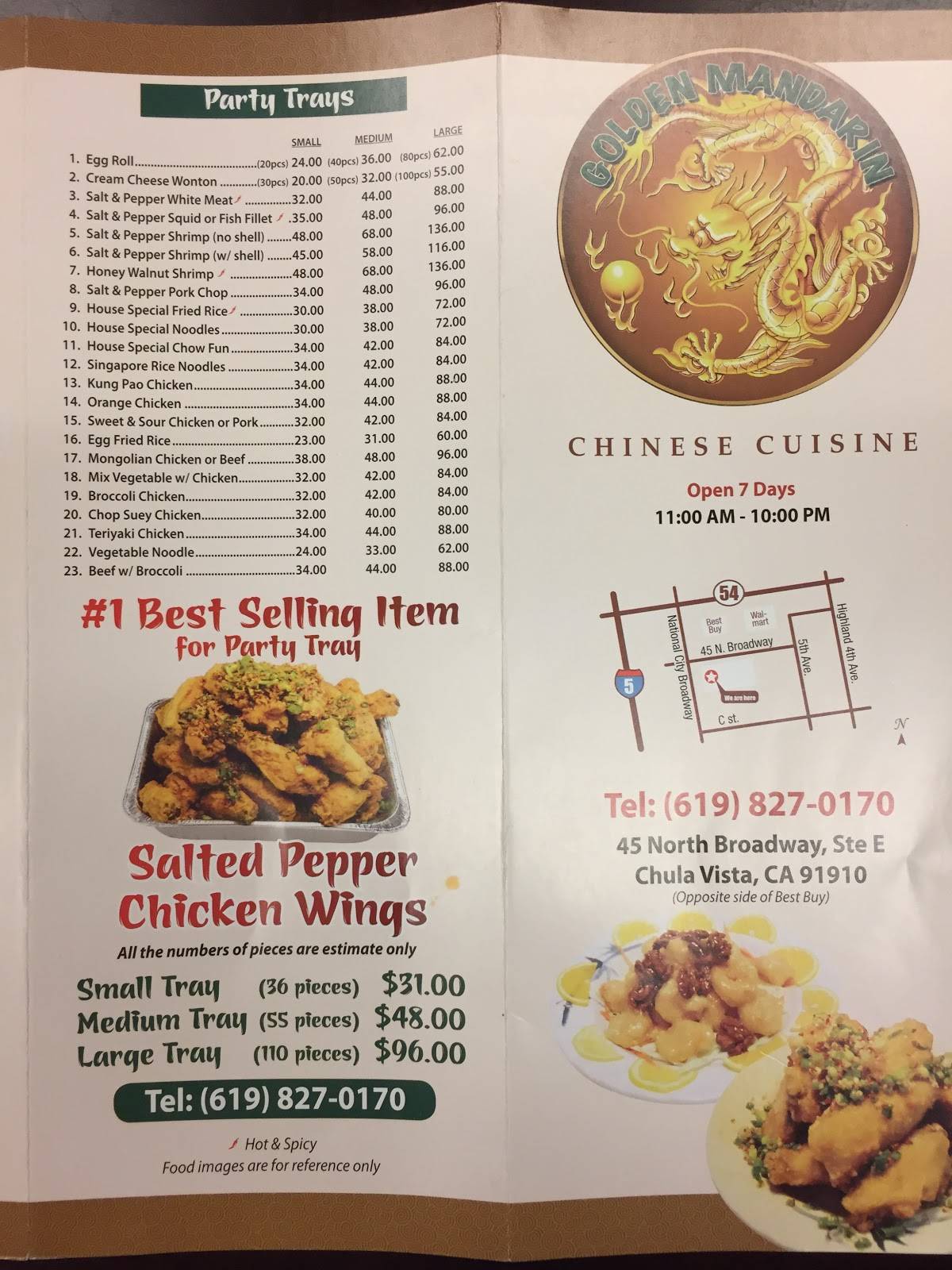 Menu at Golden Mandarin restaurant, Chula Vista
