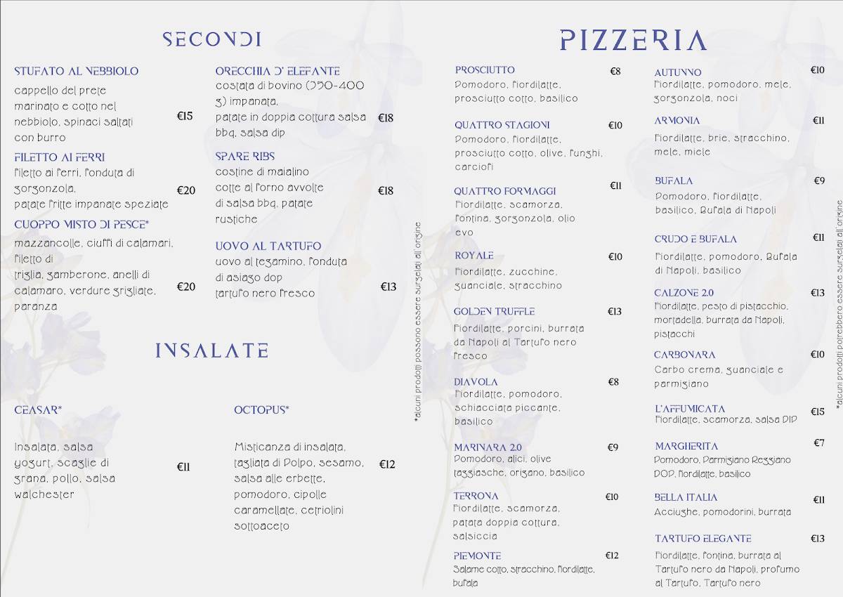 Menu at Golden Truffle restaurant, Asti