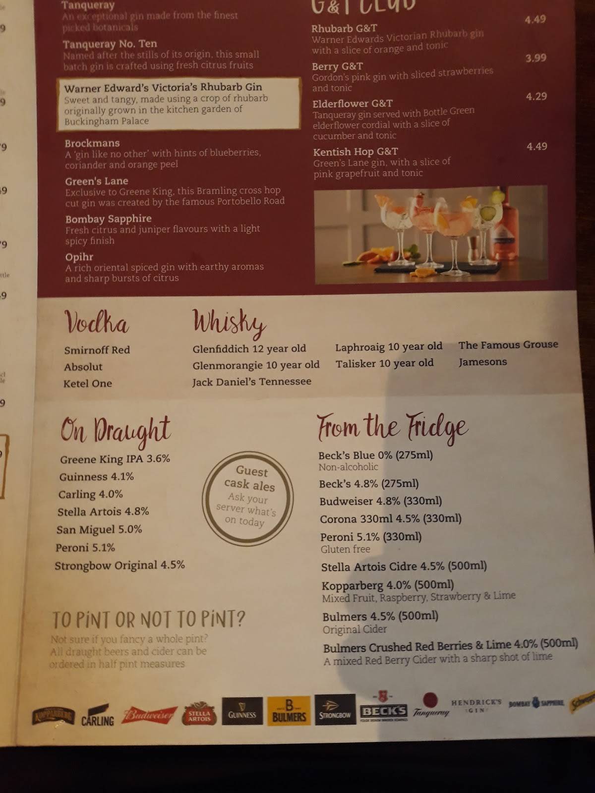 Menu at Gordon Arms - Pub & Grill, Peterborough, 527 Oundle Rd