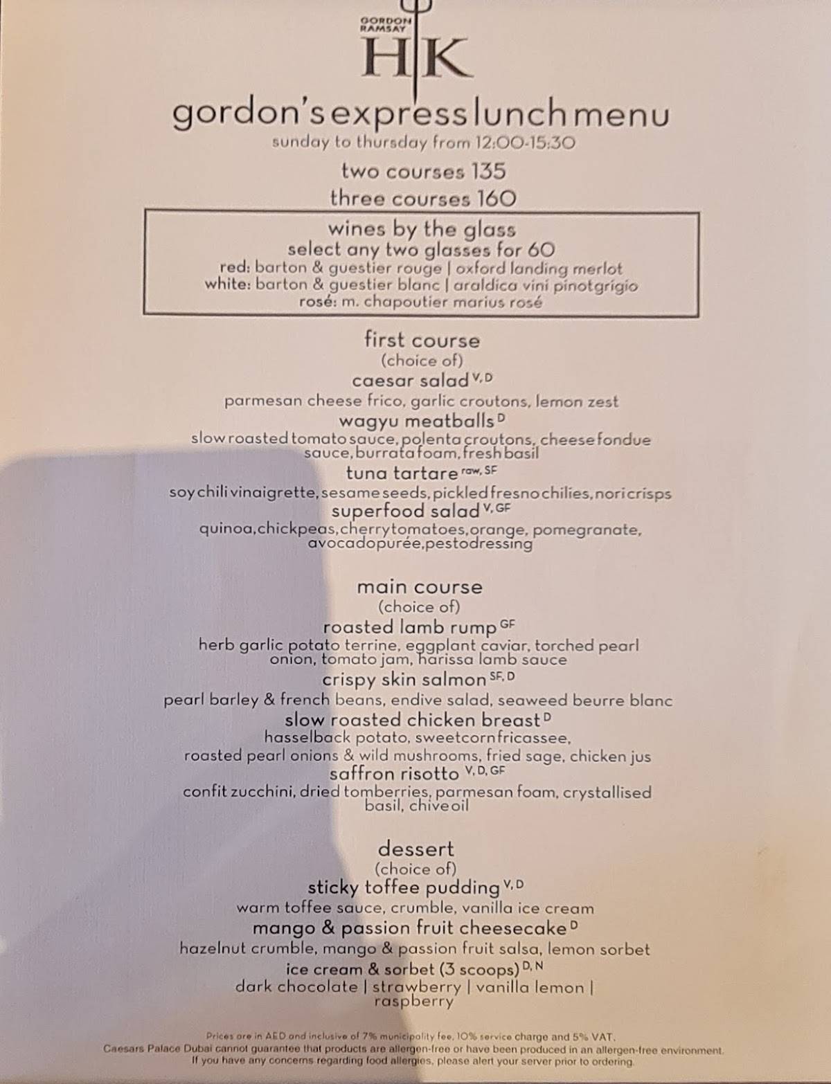Menu at Gordon Ramsay Hell's Kitchen Dubai restaurant, Dubai