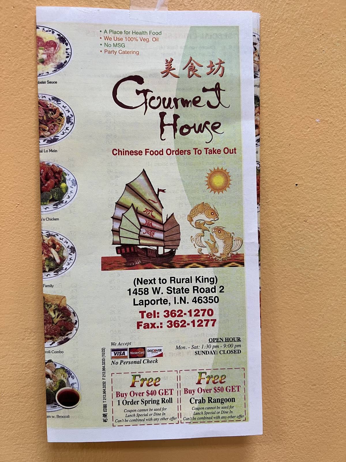 Menu at Gourmet House Chinese Restaurant, La Porte