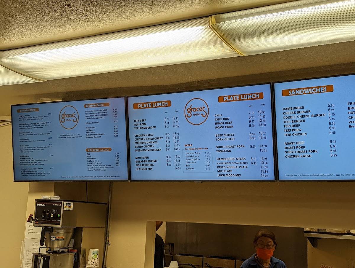 Menu at Grace's Inn fast food, Honolulu, S Beretania St. # 101