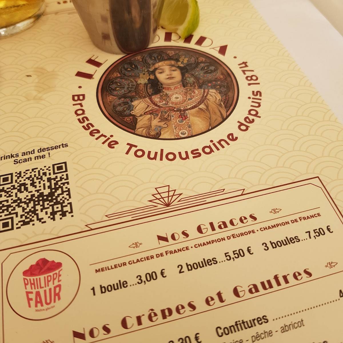 Menu au Grand Café Le Florida, Toulouse