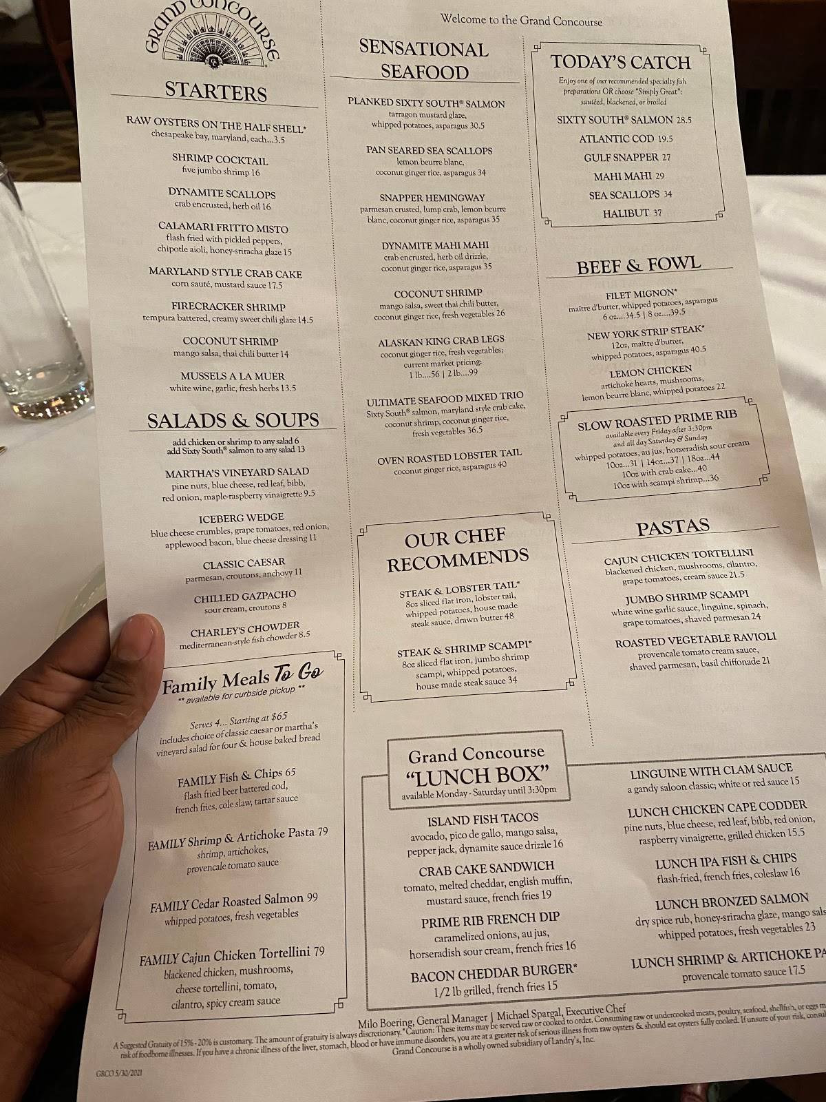 Menu at Grand Concourse restaurant, Pittsburgh