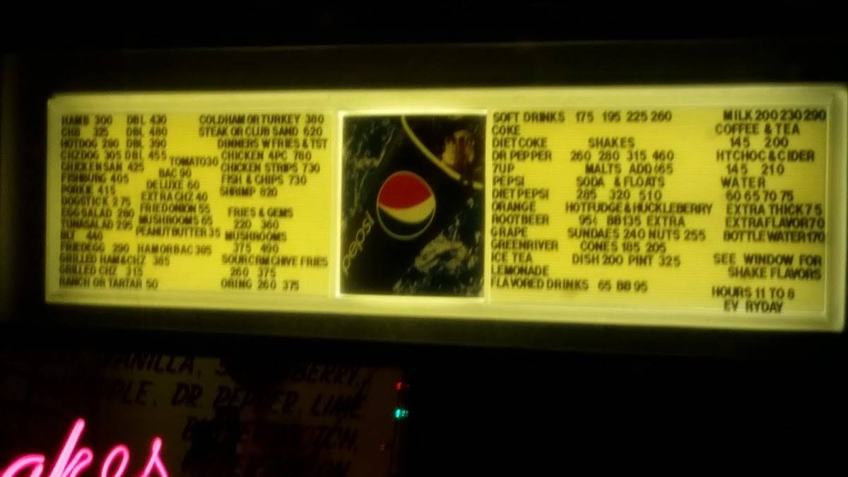 Menu at Ford's Drive-In restaurant, Great Falls