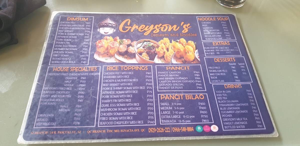 Menu at Greyson's Dimsum and Noodles - SAN JUAN BRANCH restaurant, San Juan