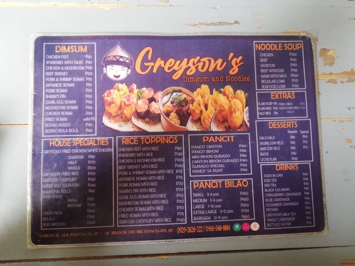 Menu at Greyson's Dimsum and Noodles - SAN JUAN BRANCH restaurant, San Juan